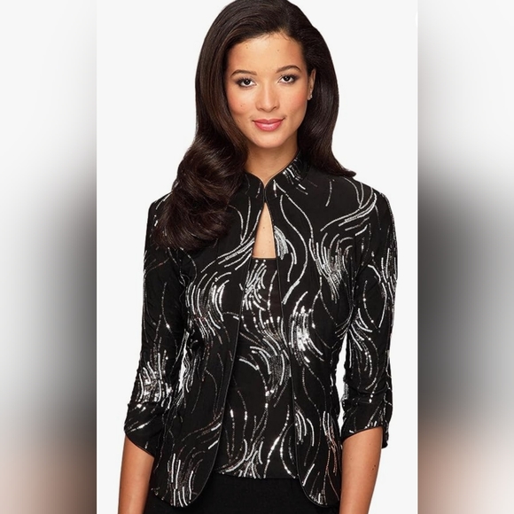 Alex Evenings | Jackets & Coats | Alex Evenings Set Black Sequin Jacket ...